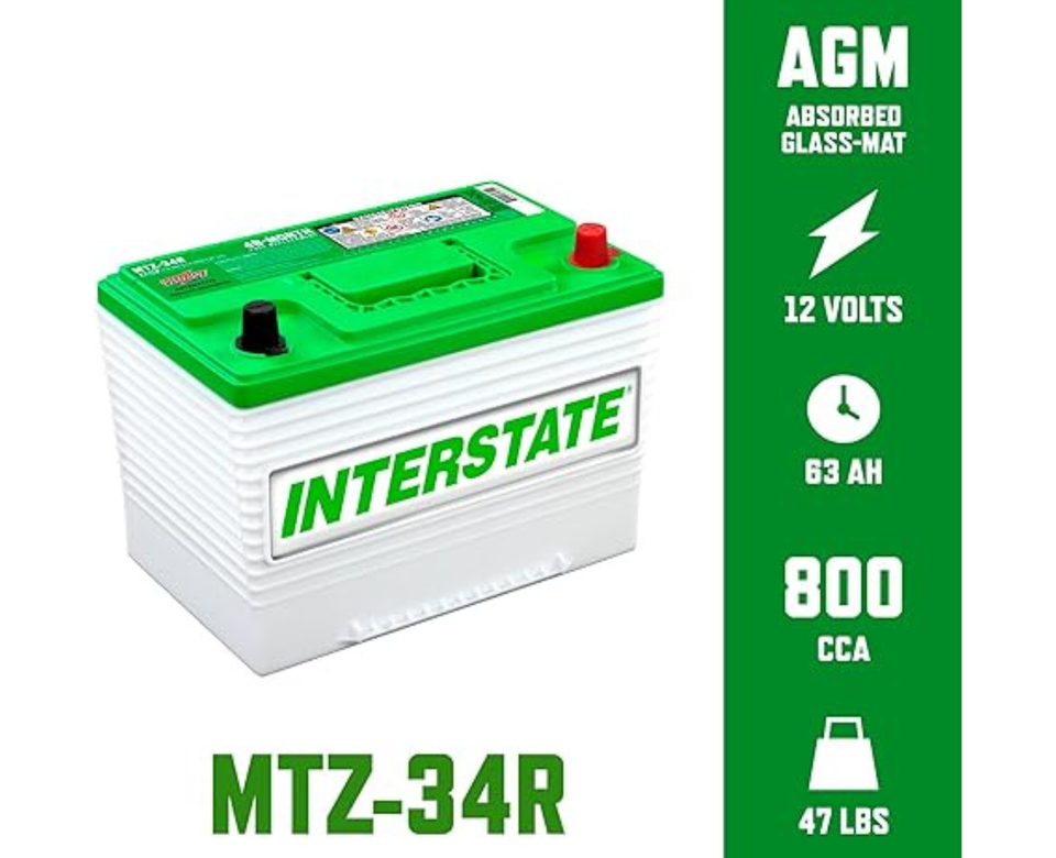 Interstate Batteries 12V 63Ah Group 34R SLI Pure Lead AGM Automotive ...