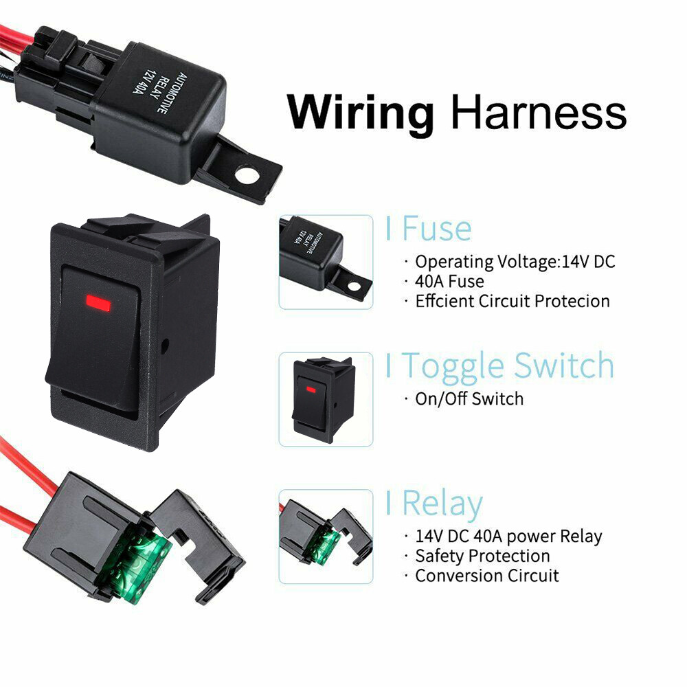Wiring Harness Kit Rocker Switch Fuse for LED Light Bar Toggle Switch ...