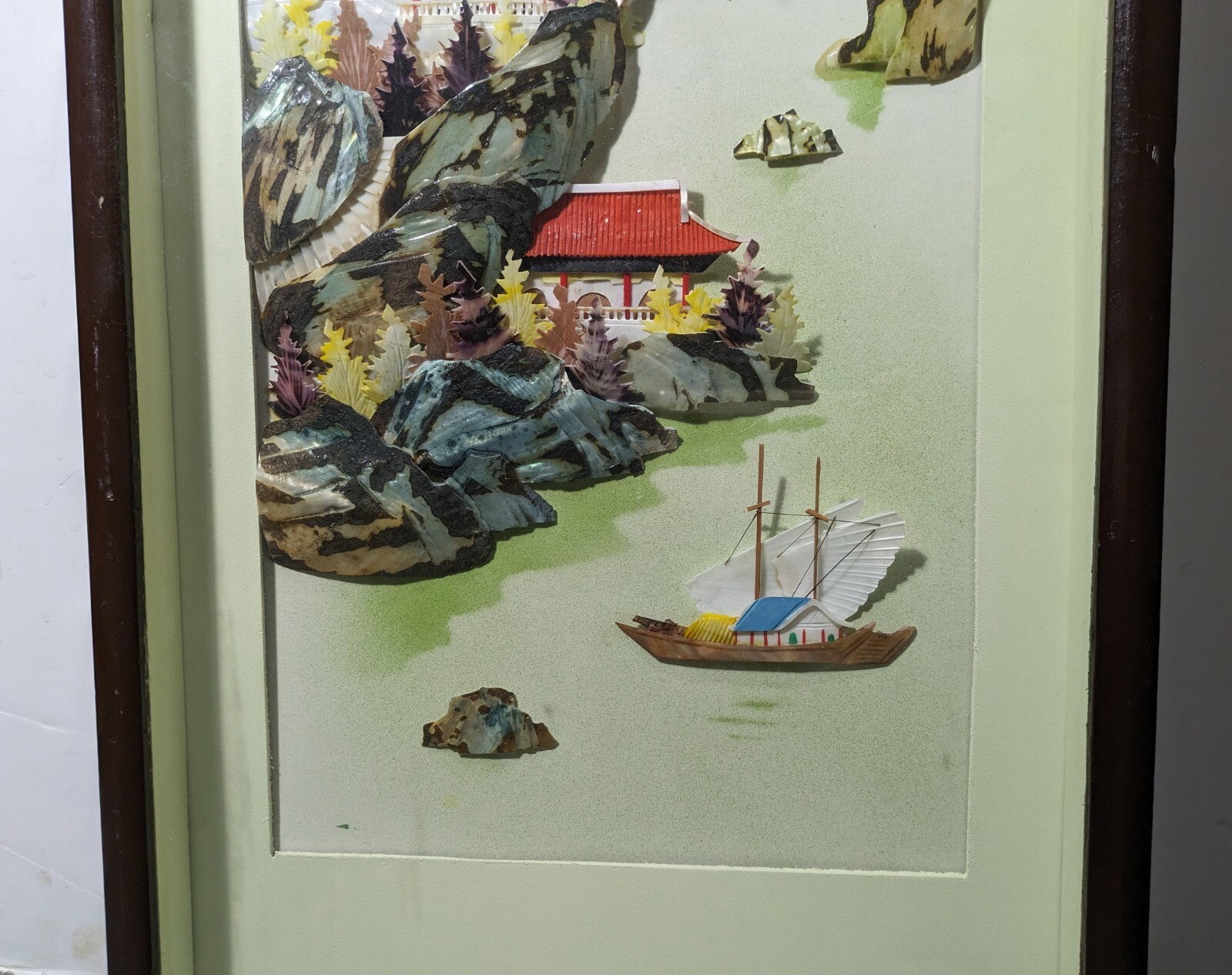 Vintage Framed Asian Chinese Shell Art Shadow Box Mother of Pearl | eBay