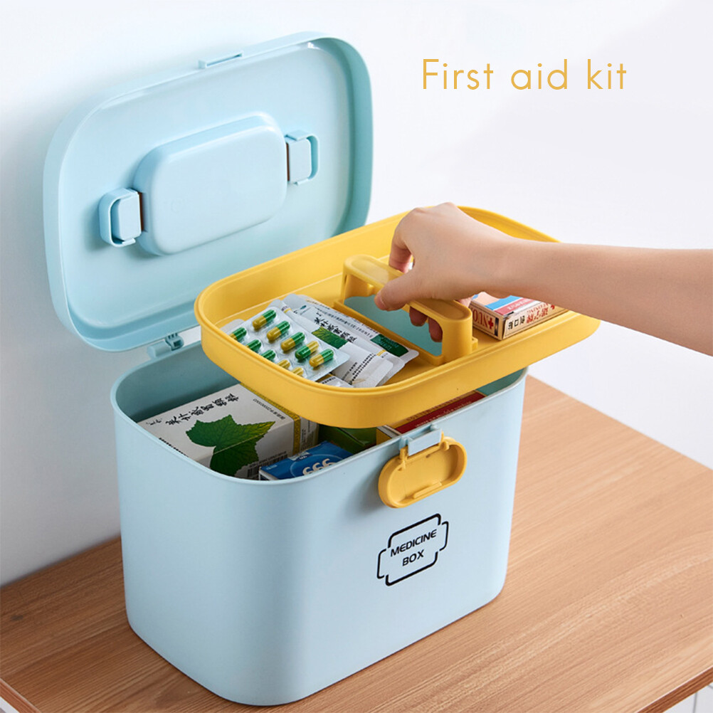 (Grey) Portable Family Medication Box With Easy To Open Buckle Snap LT ...