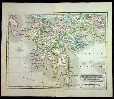 Samuel Butler Ancient Geography Map Peloponnese Southern Greece 1832 ...
