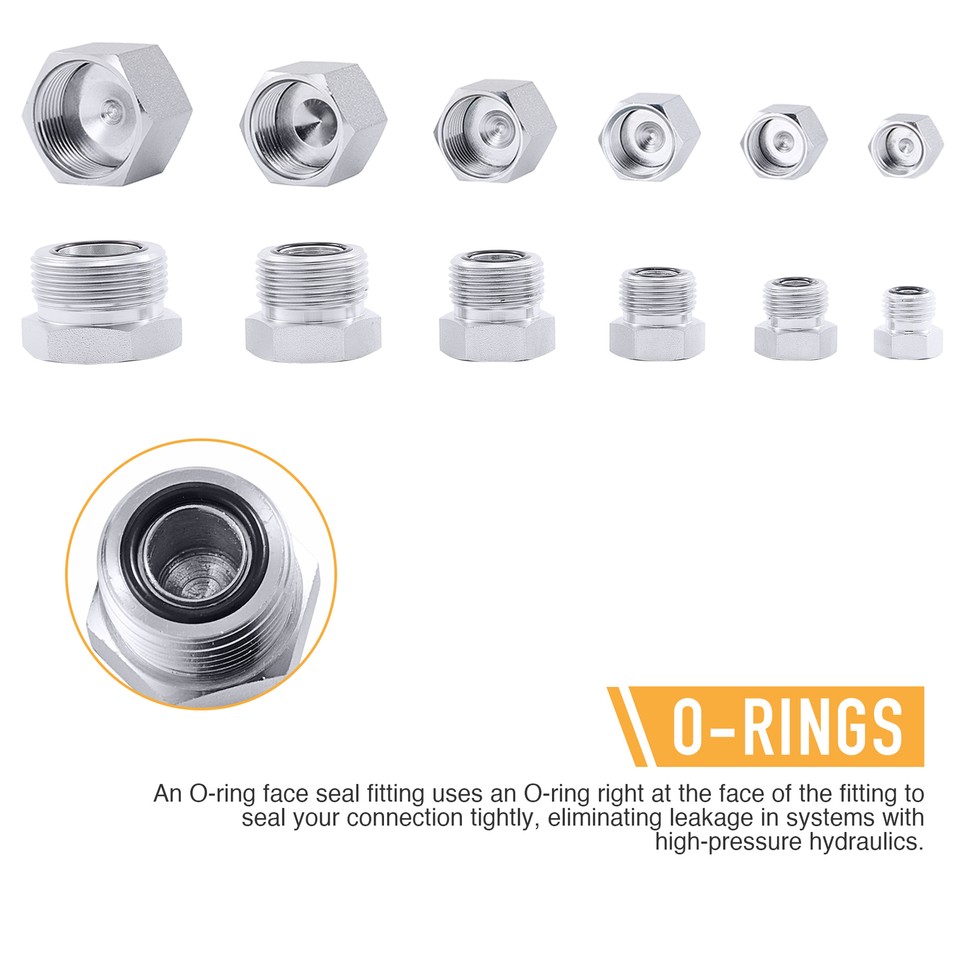 64 Piece ORFS O-Ring Plug and Cap Hydraulic Flat Face Seal Fittings ORS ...