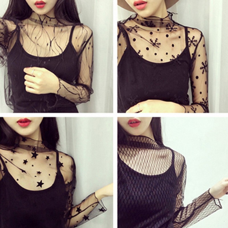 Tops Shirt See Through Sexy Sheer Black T-Shirt Blouse Tee Transparent ...
