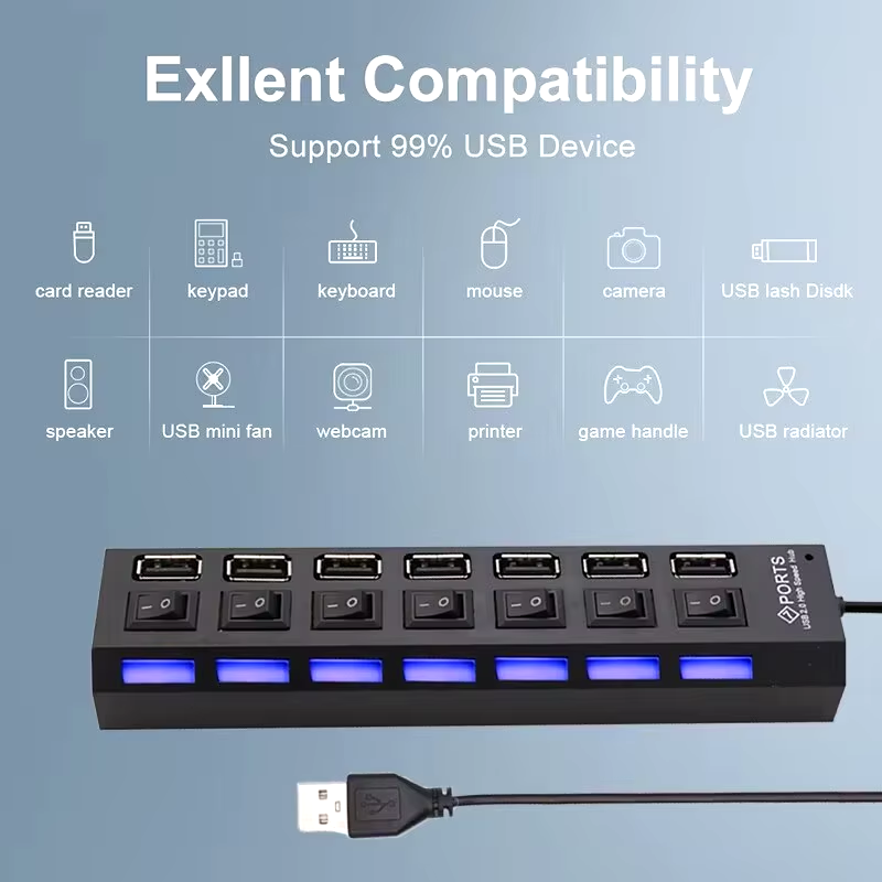 4 port 7 port USB2.0 Hub USB Extension Hub USB2.0 Splitter PC Laptop ...