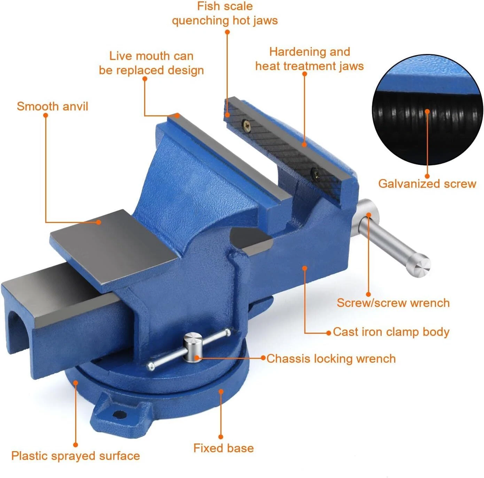 6" Heavy Duty Work Bench Vice Engineer Jaw Swivel Base Workshop Vise ...