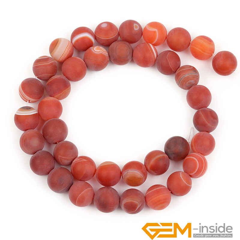 Natural Red Stripe Agate Gemstone Frosted Round Loose Jewelry Making ...