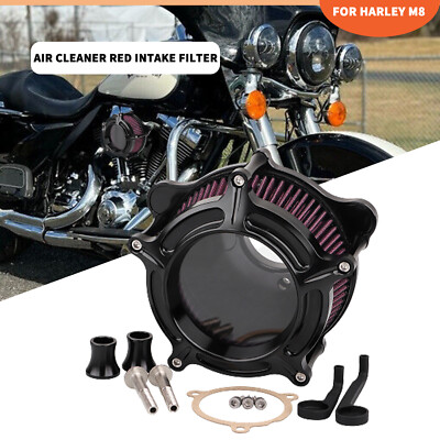 Black Air Cleaner Red Intake Filter For Harley M8 Touring Softail Sport ...