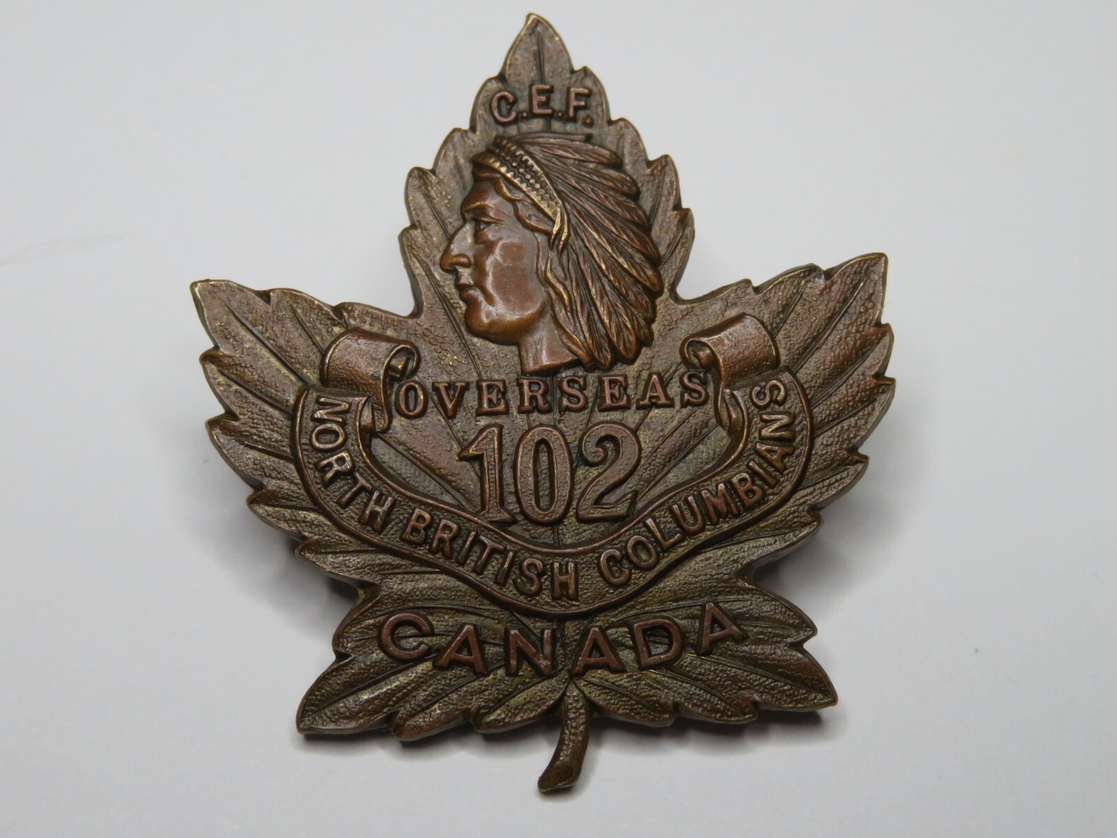 Canada WW1 CEF Cap Badge The 102nd Battalion , 1st type 'OVERSEAS' | eBay