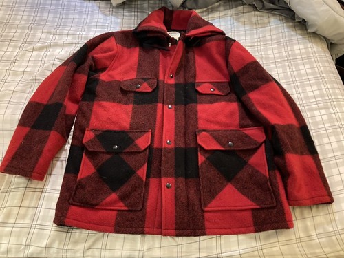 Vintage Johnson Woolen Mills Hunting Jacket Mens 40 Red Plaid Wool Full ...