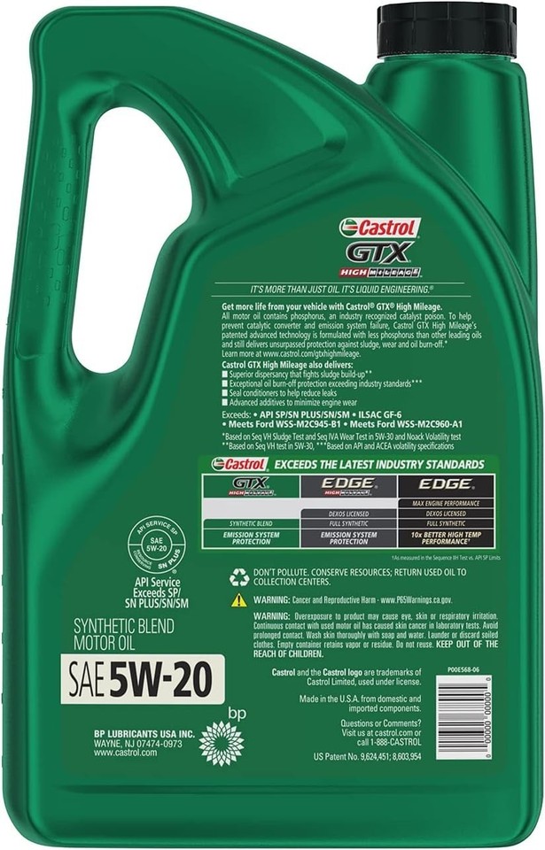 Castrol GTX High Mileage 5W-20 Synthetic Blend Motor Oil, 2 PACK | eBay