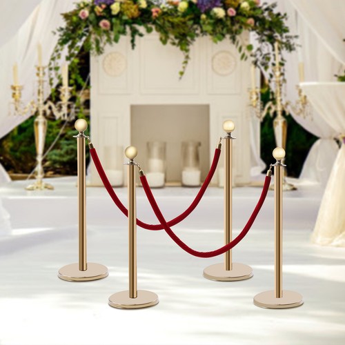 4 Pcs Stanchion Posts Queue Pole Red Velvet Rope Crowd Control Barrier ...