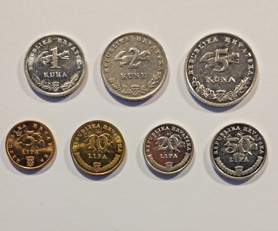 Croatia 7 Coin Set 5, 10, 20, 50 Lipa 1, 2, 5 Kuna Kn - HRK Croatian ...