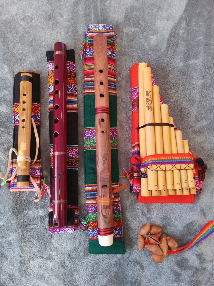 6 Native American style flute pan flute Ivory shaman shaker top set ...