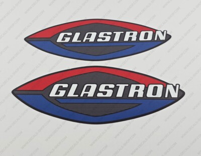 GLASTRON BOAT LOGO 1970-1973 DARK GRAY DECALS STICKERS 12" x 5.1" 2pcs ...