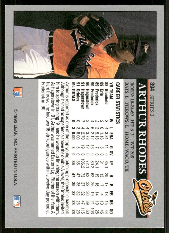 1992 Leaf #394a Arthur Rhodes | eBay