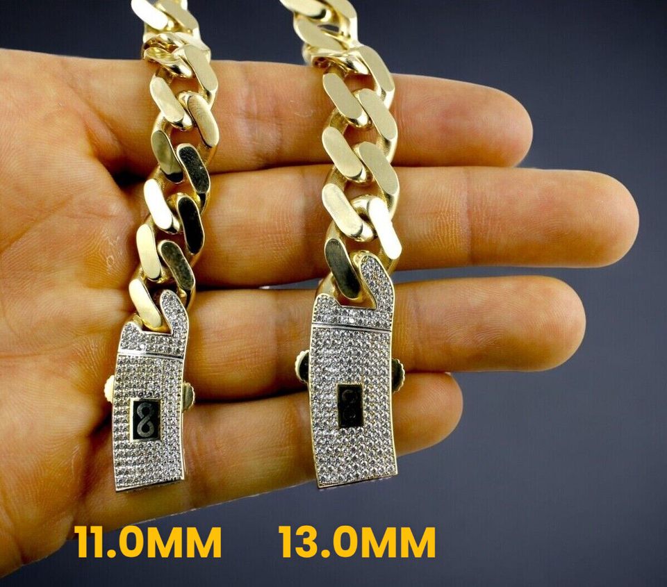 14K Yellow Gold Monaco Miami Cuban Link Chain Necklace CZ Pave 5mm-13mm ...