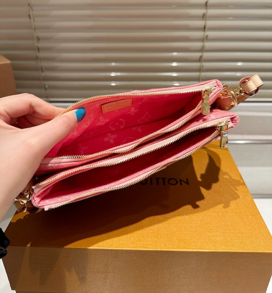 NEW | Louis Vuitton Pochette Accessoires Pink Monogram Denim | eBay