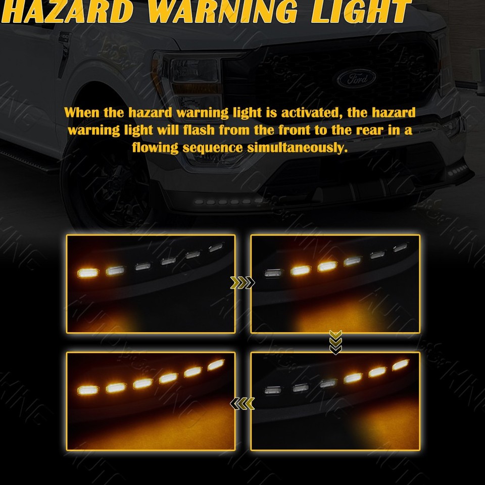 FOR 21-23 FORD F150 BLACK FRONT BUMPER LIP LED SEQUENTIAL RUNNING LIGHT ...