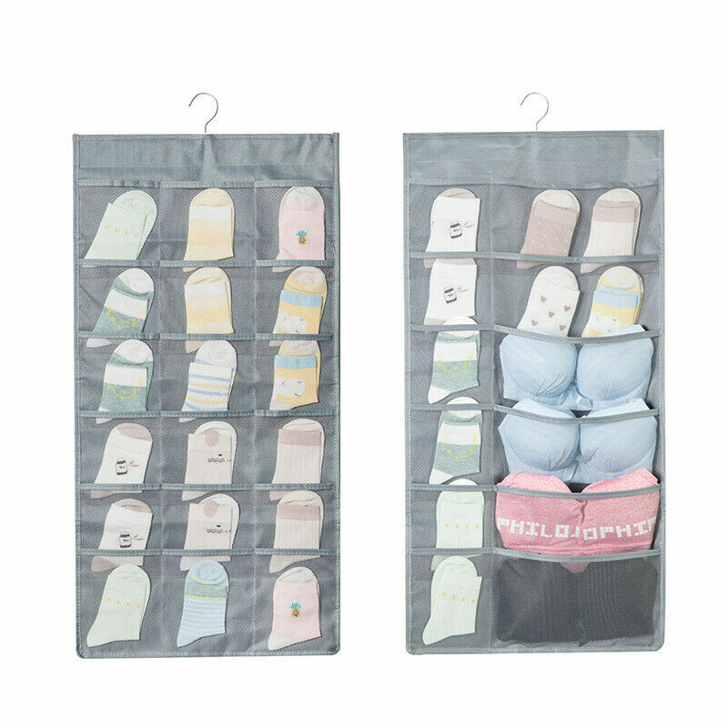 Double Sided Hanging Hook Organiser Storage 30 Pockets Wardrobe Rack ...