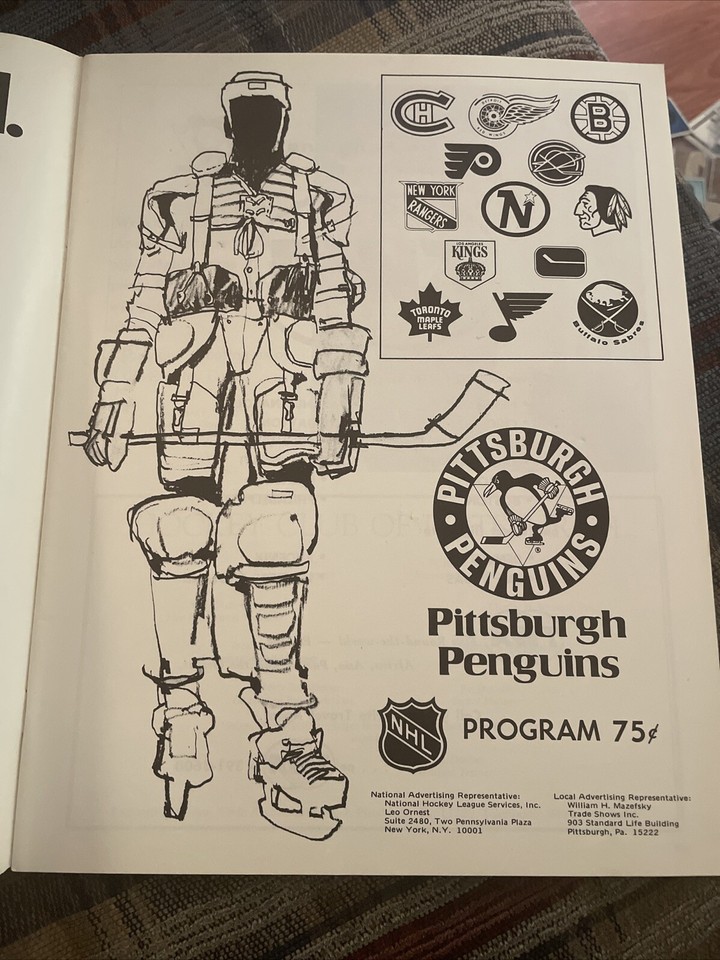 JAN.27TH 1971 AL SMITH PITTSBURGH PENGUINS NHL HOCKEY PROGRAM GOALIE ...