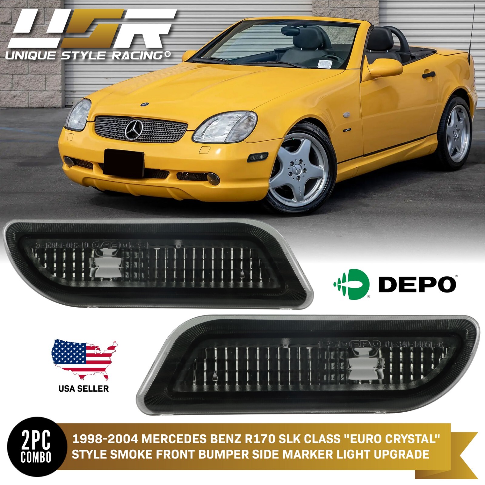 DEPO Euro Smoke Bumper Side Marker Lights For 98-04 Mercedes Benz R170 ...