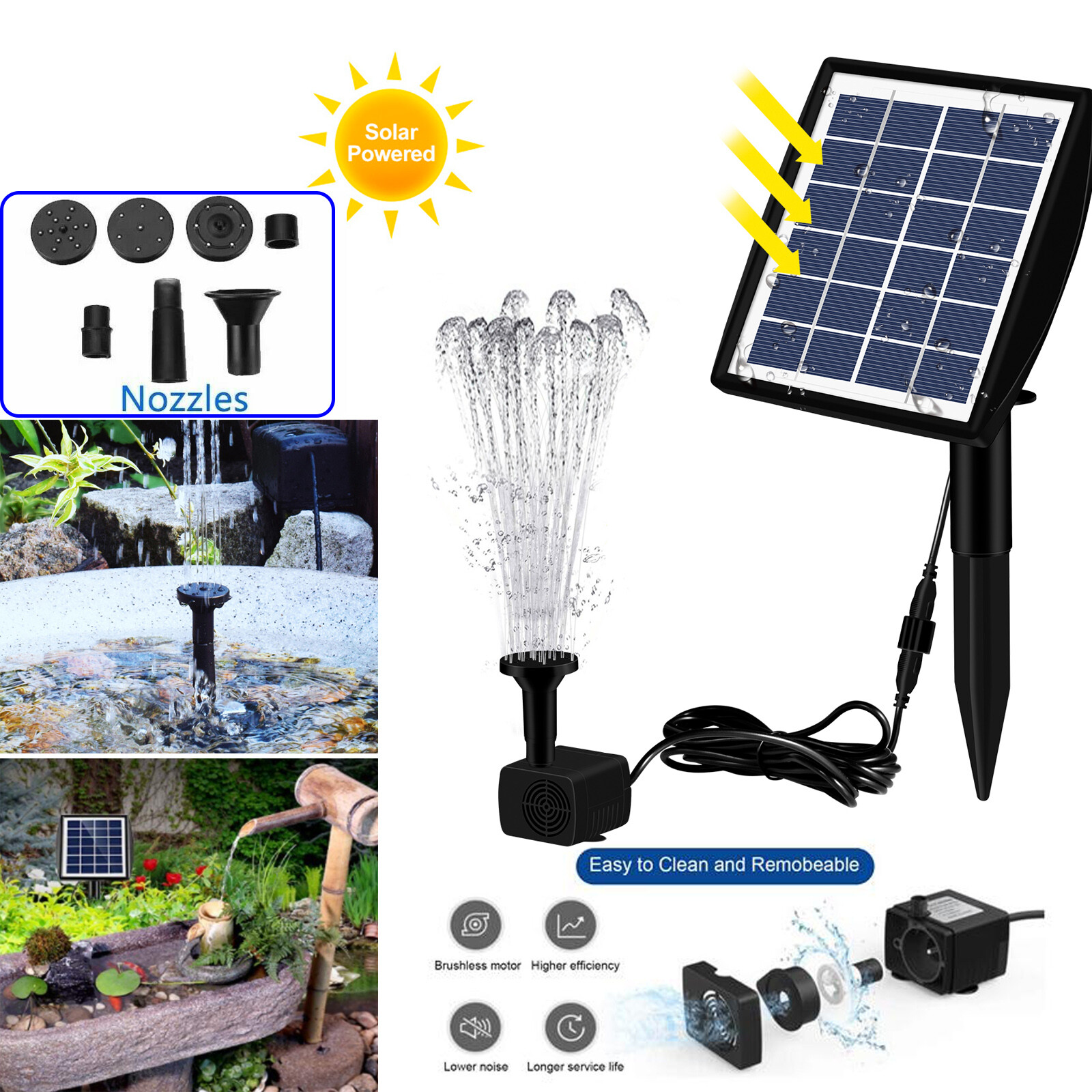 400L/H Solar Panel Water Pump Feature Garden Pool Pond Fish Aquarium ...