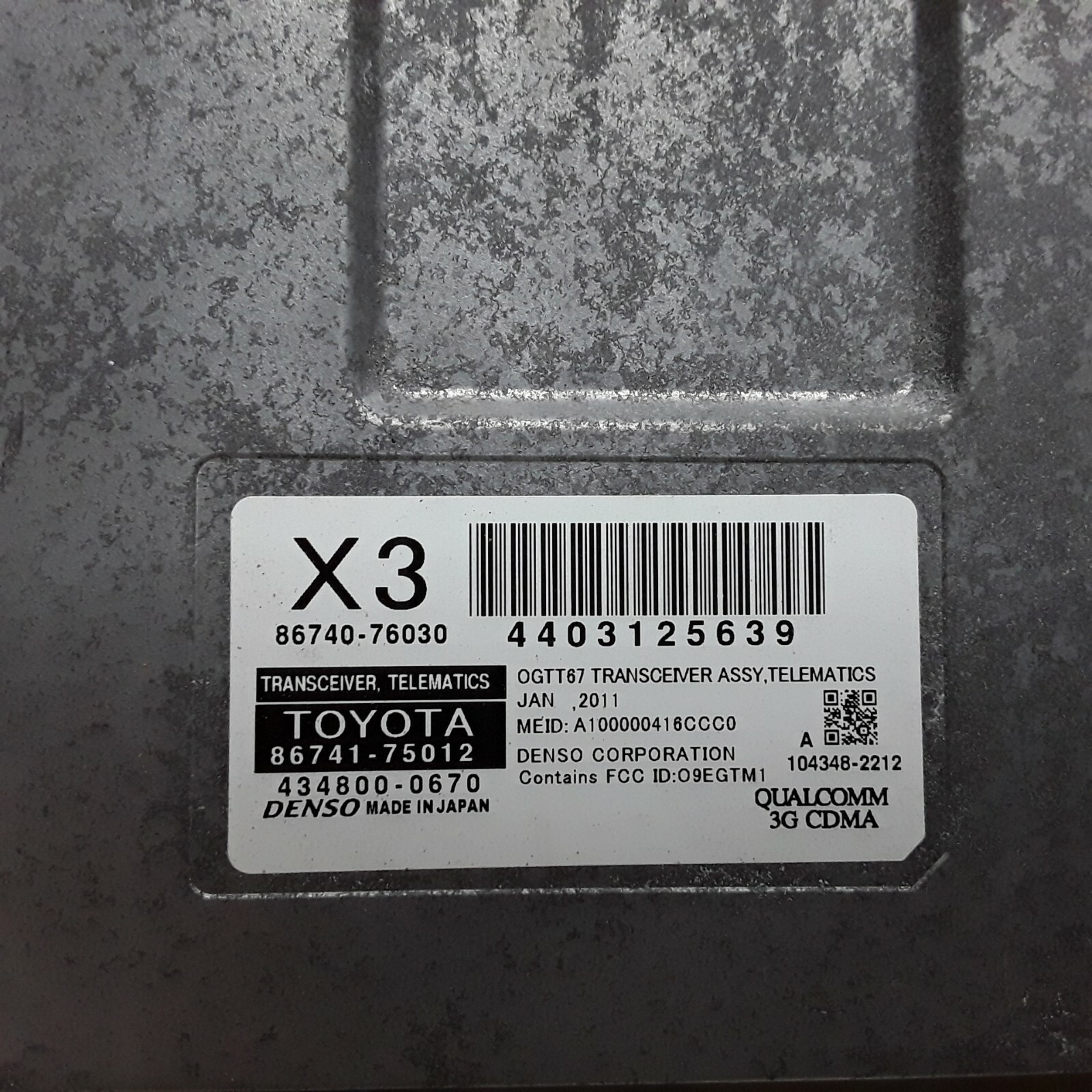 10 11 12 13 14 15 Toyota Lexus transceiver telematics X3 86740-76030 | eBay