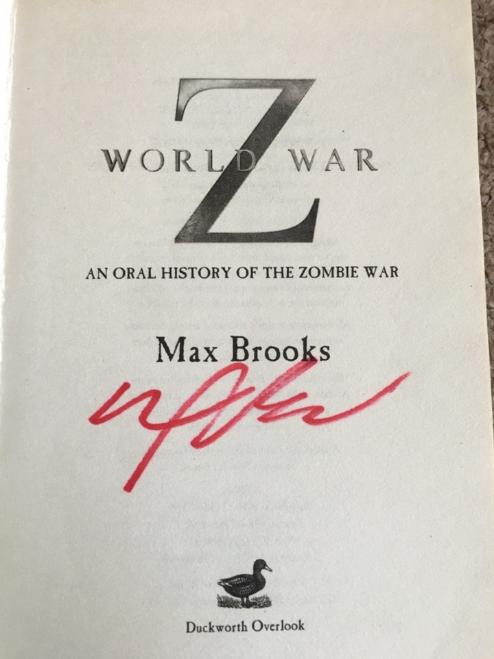 World War Z signed copy by Max Brooks / History of the Zombie War by ...