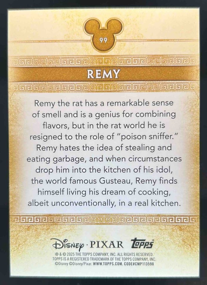 2025 Topps Mint Disney Remy Gold Green Foil #33/75 Ratatouille | eBay
