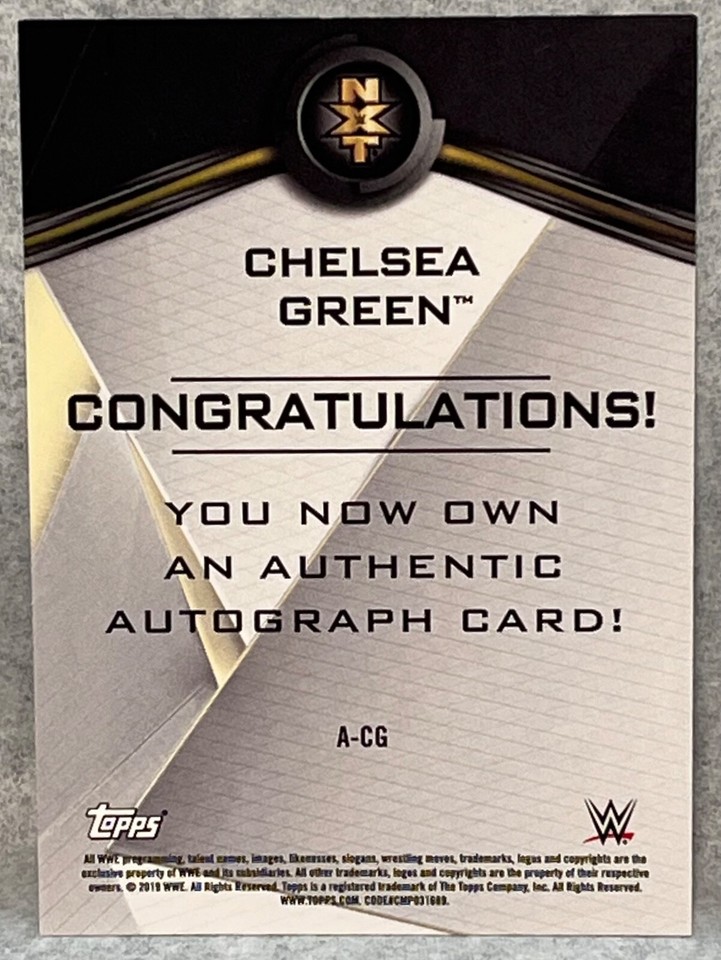 2019 Topps WWE Chelsea Green Rookie Auto Silver SP /25 1st NXT On Card ...