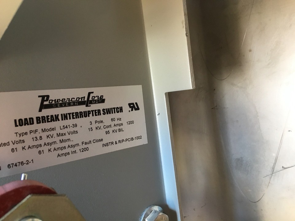 Powercon Load Break Switch PIF L541-39 1200 Amp 15 kV 4X Stainless Non ...