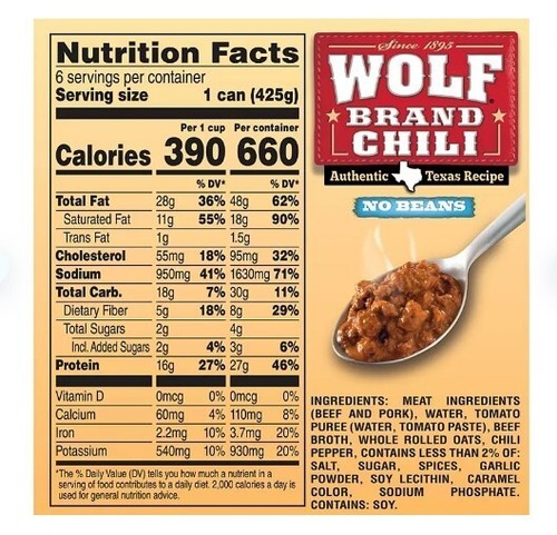 2pk Wolf Brand "No Bean" Chili authentic chili taste 15oz., 12 Can | eBay