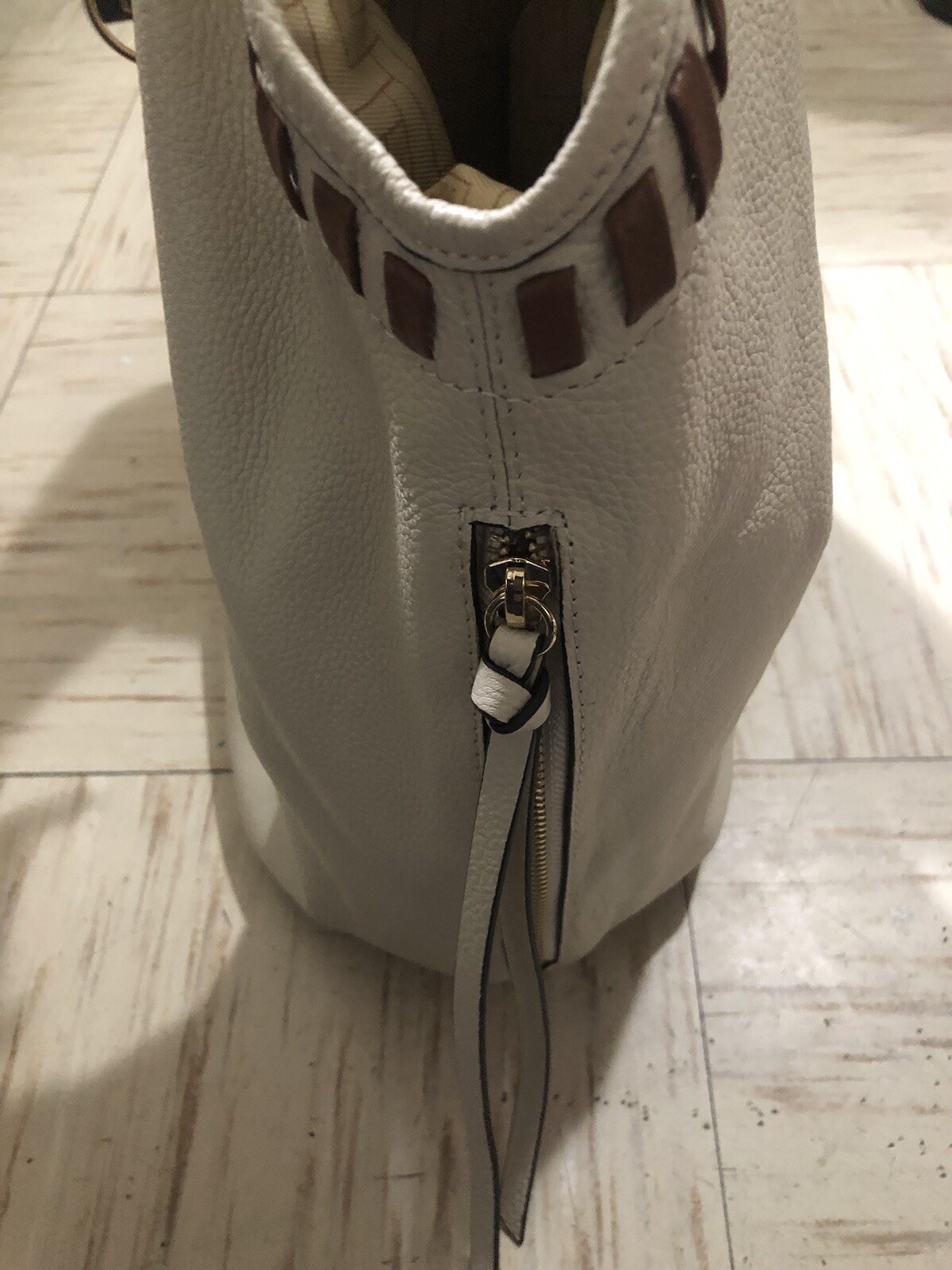 LODIS Large Whipstitch Leather Tote Lacey Sand/Chestnut | eBay