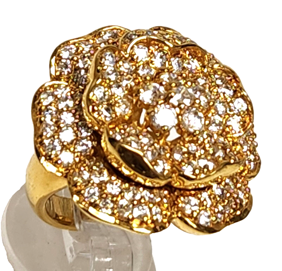 NEW UTC Gold Over 925 Sterling Silver Pave Cubic Zirconia Rose Flower ...