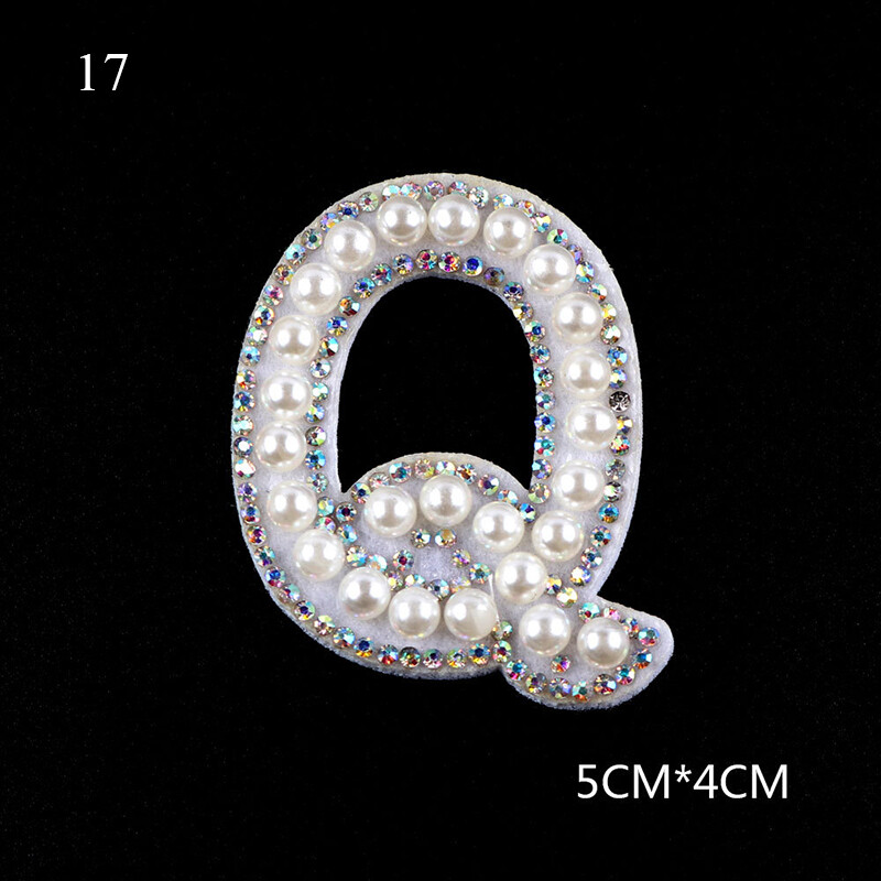A-Z Letter Pearl Patches Rhinestone Iron Sew On Applique Alphabet ...