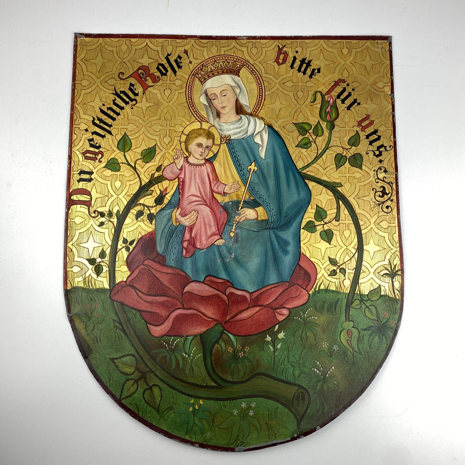 Neogotik sakrales Prozession Schild Bild Gemälde Maria Jesus Kind um ...