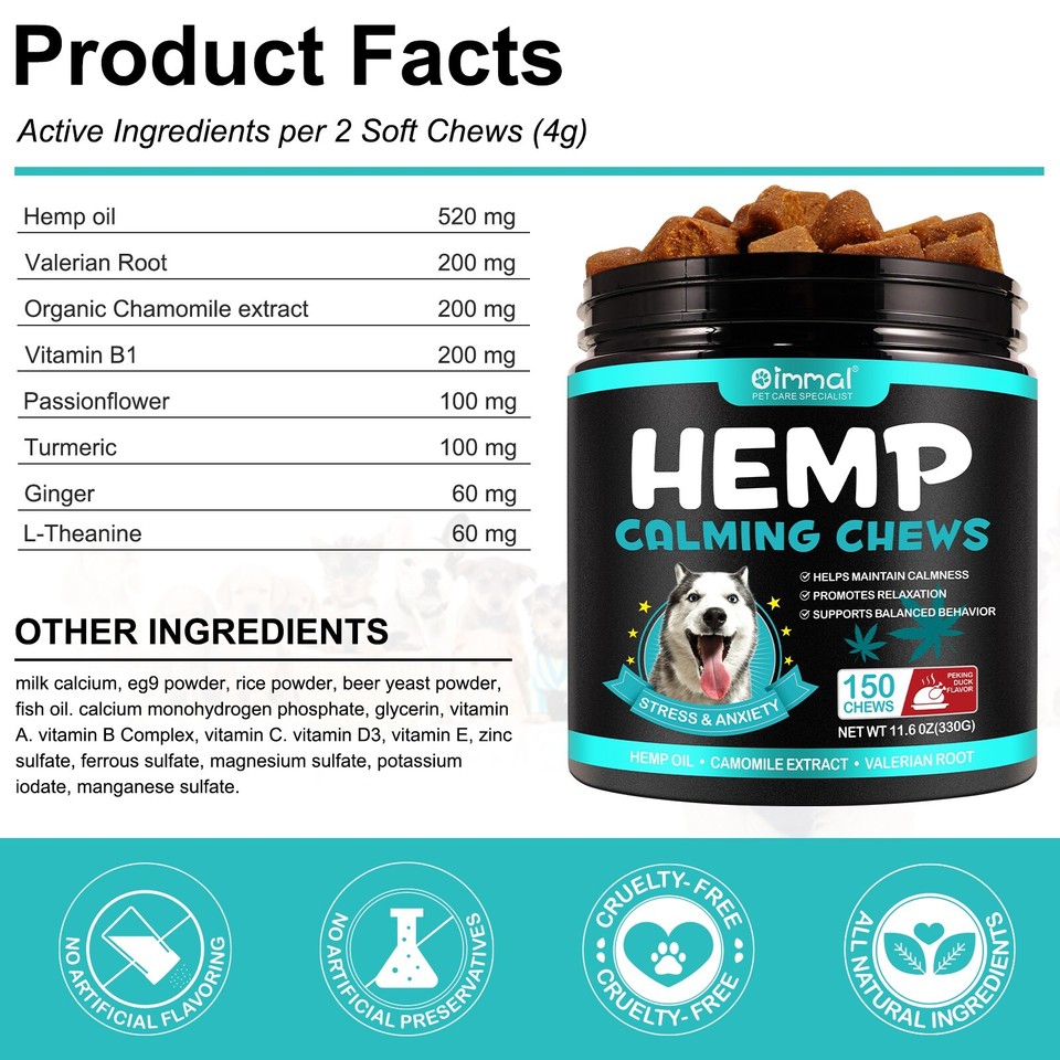 Hemp Chews Calming Chews for Dogs, Dog Calming Chews - Anxiety Relief ...