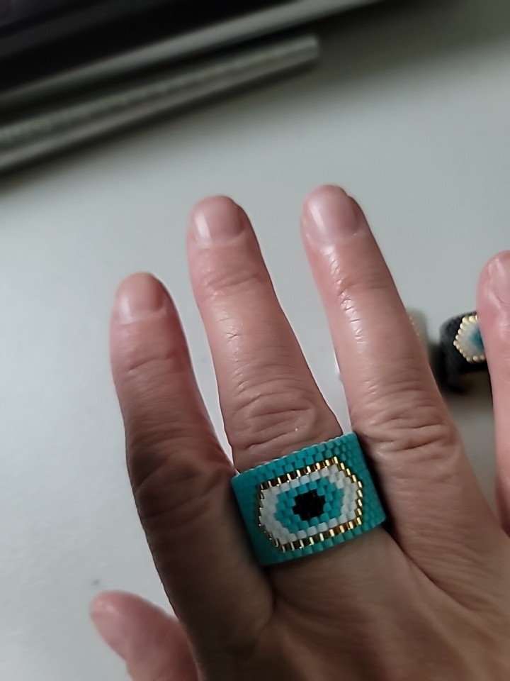 Boho gold stainless steel adjustable lucky evil eye nazar ring festival ...