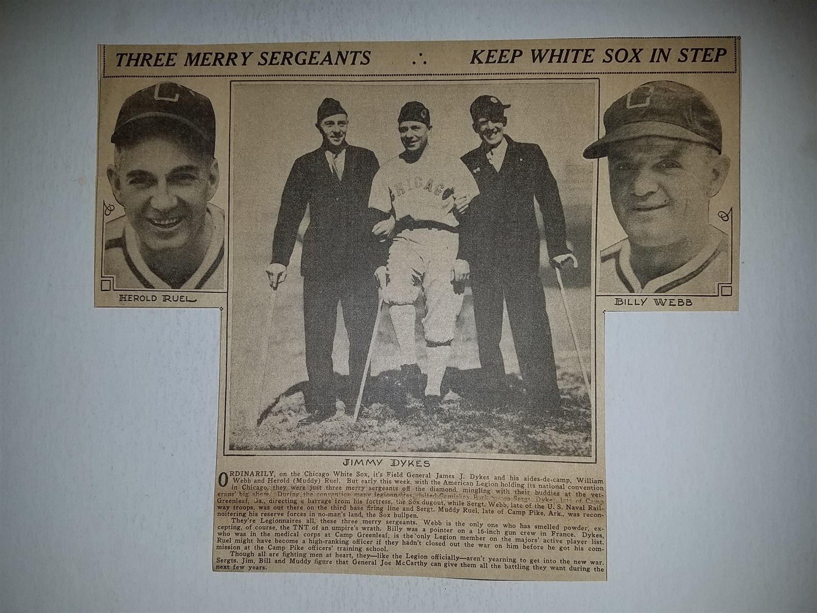 Jimmy Dykes Muddy Ruel Billy Webb 1939 Sporting News White Sox Panel | eBay