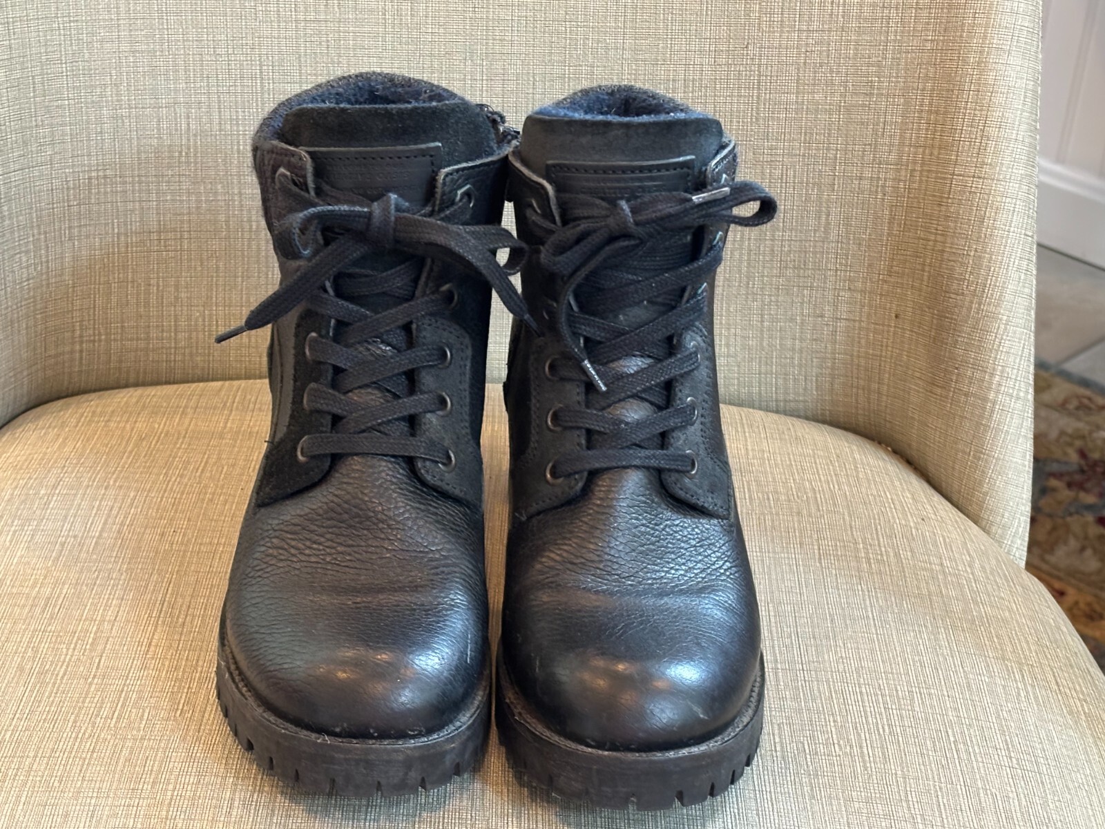 Bull Boxer Cassie Black Leather Biker Combat 9 Lace … - Gem