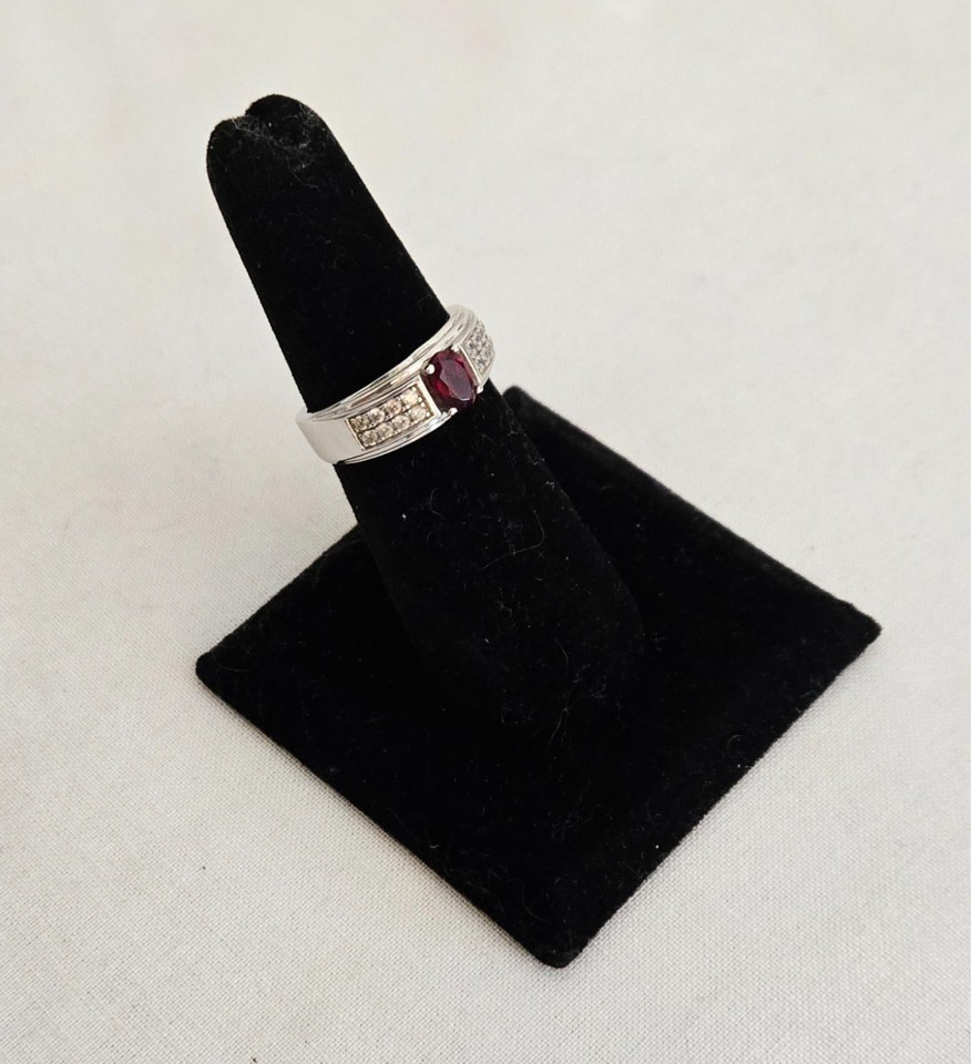 Sterling Silver 925 DJoy Band Ring, Red Stone with Clear Stones, Size 6 ...