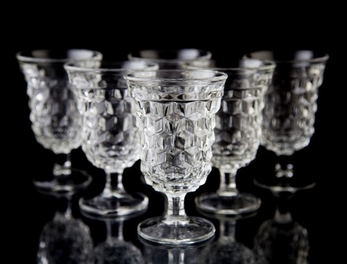 Fostoria American Clear Low Water Goblet Glasses Set of 6 Vintage Cube ...