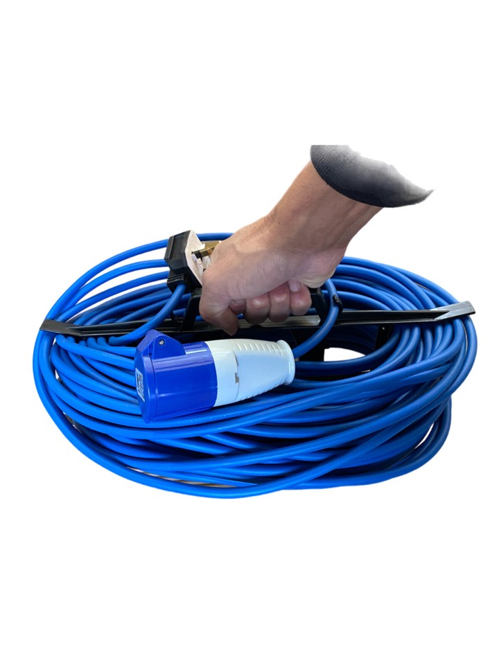 50 METRE 13A PLUG TO 16A BLUE SOCKET EXTENSION LEAD CARAVAN EVENT ...