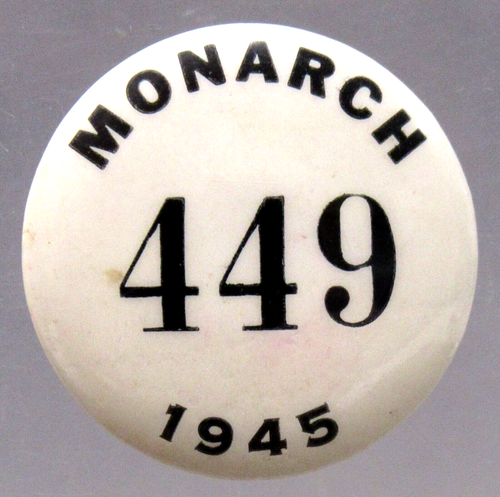1945 MONARCH 1.25" employee badge pinback button fb | eBay