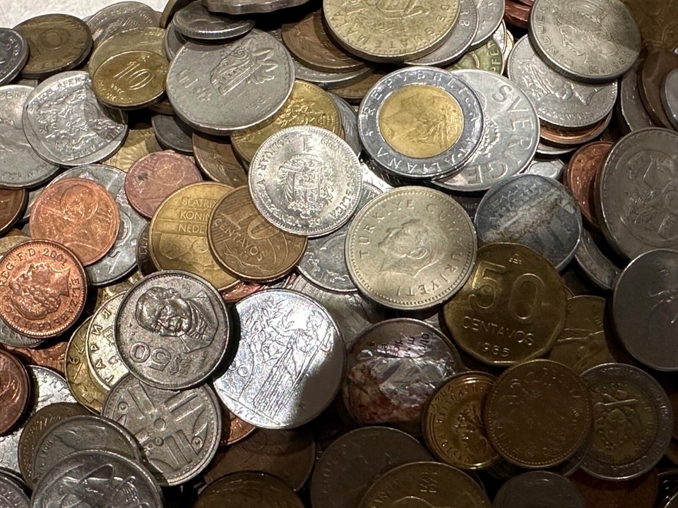 1+ Lbs BULK LOT INTERNATIONAL WORLD 85-105 Coins Based On Weight Free ...