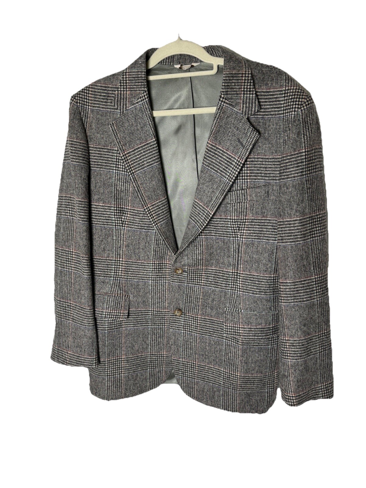 VINTAGE Tweed Jacket 42R Black Herringbone 100% Wool … - Gem