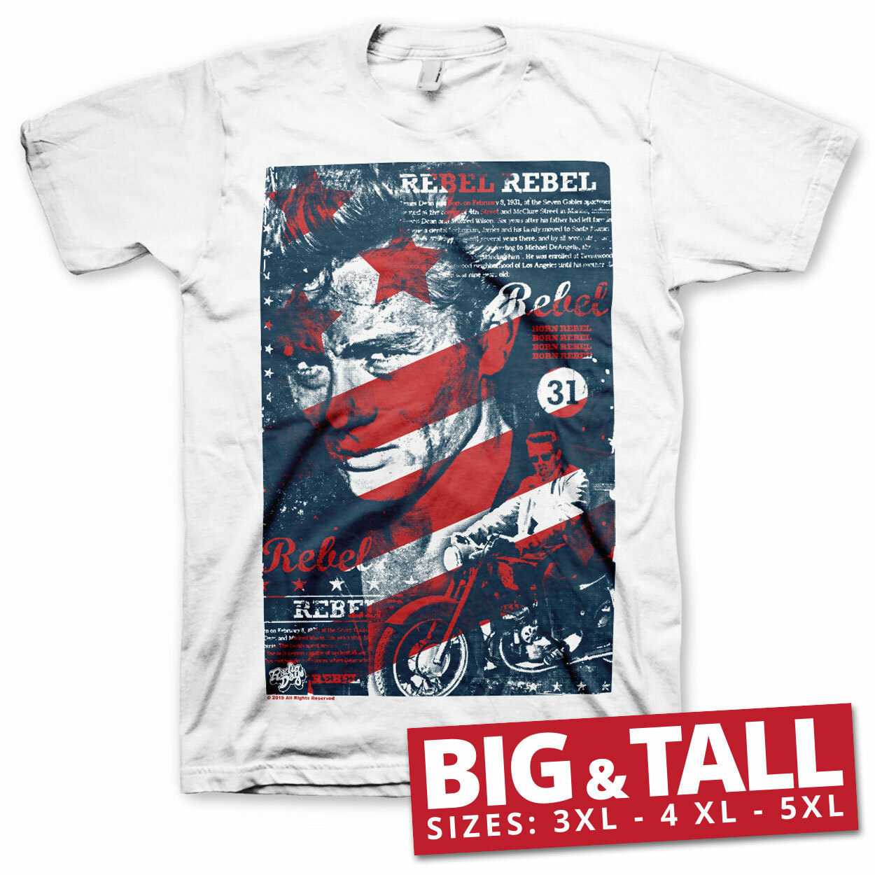 Licenza Ufficiale James Dean- Lavato Poster Big&tall 3XL,4XL,5XL Uomo T ...