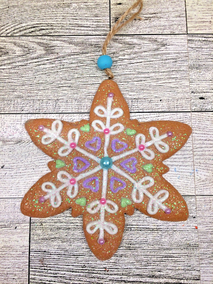 3 Candy Land Gingerbread Snowflake Pearled Cookie Christmas Ornaments ...