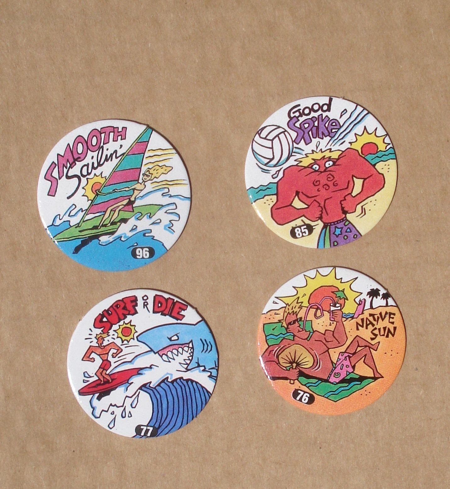 Pogs Lot of 4 Beach Bums Imperial Slammer Whammer Series 1 Vintage 1994 ...