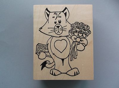 PEDDLER'S PACK RUBBER STAMPS VALENTINE CAT NEW wood STAMP Cat with ...
